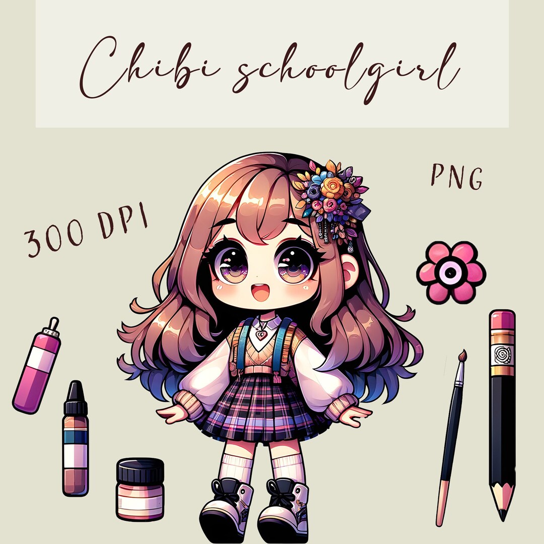 10 Chibi Schoolgirl Artsy Clip Art, Chibi Precropped Stickers ...