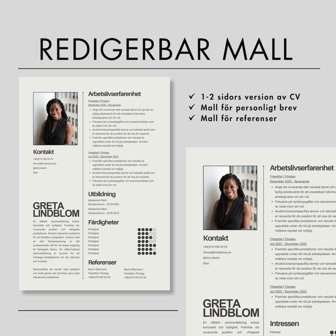 Canva Template För CV Och Personligt Brev. GRATIS Handbok ...