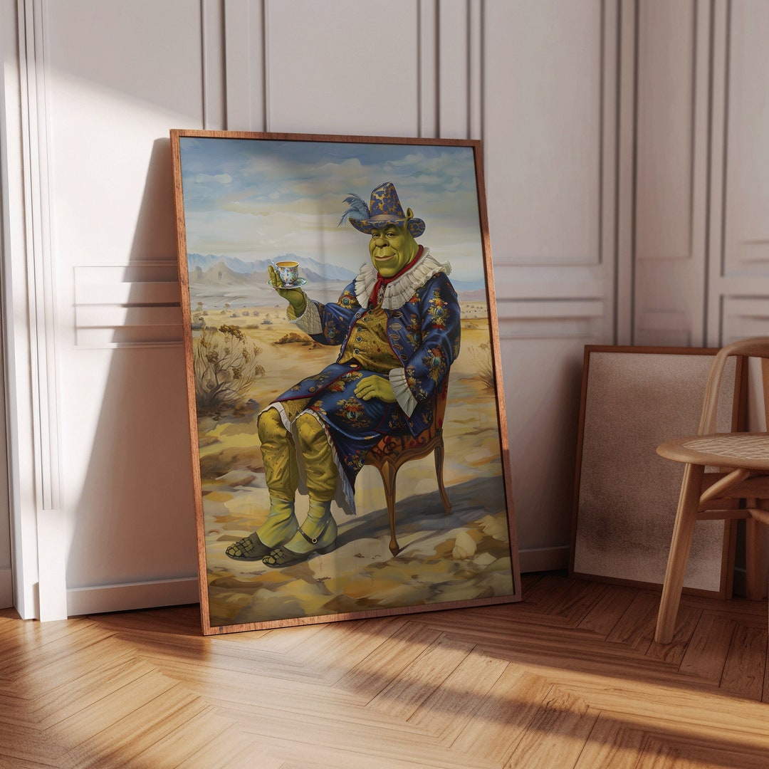 Printable Shrek Tea Party Folk Wall Art, Botanical Dopamine Decor Print ...