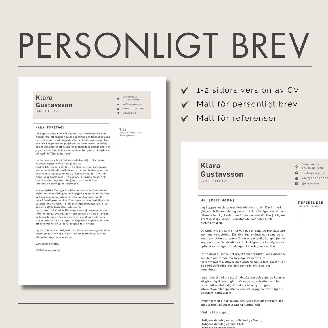 Canva Template För CV Och Personligt Brev. GRATIS Handbok Din Väg Till Anställning. Mall För 1-2 ...