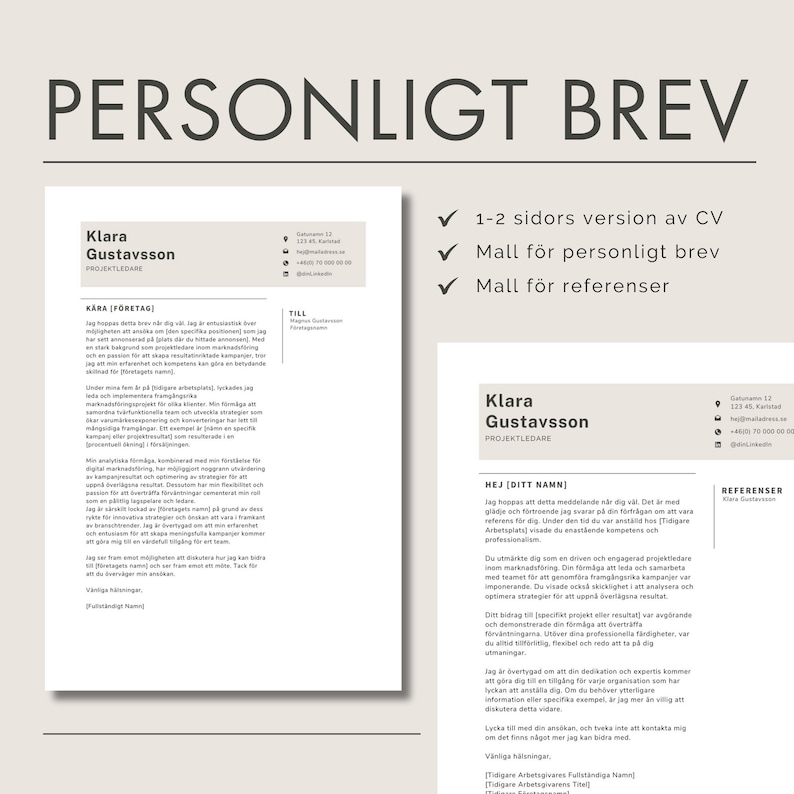 Canva Template För CV Och Personligt Brev. GRATIS Handbok Din Väg Till Anställning. Mall För 1-2 ...