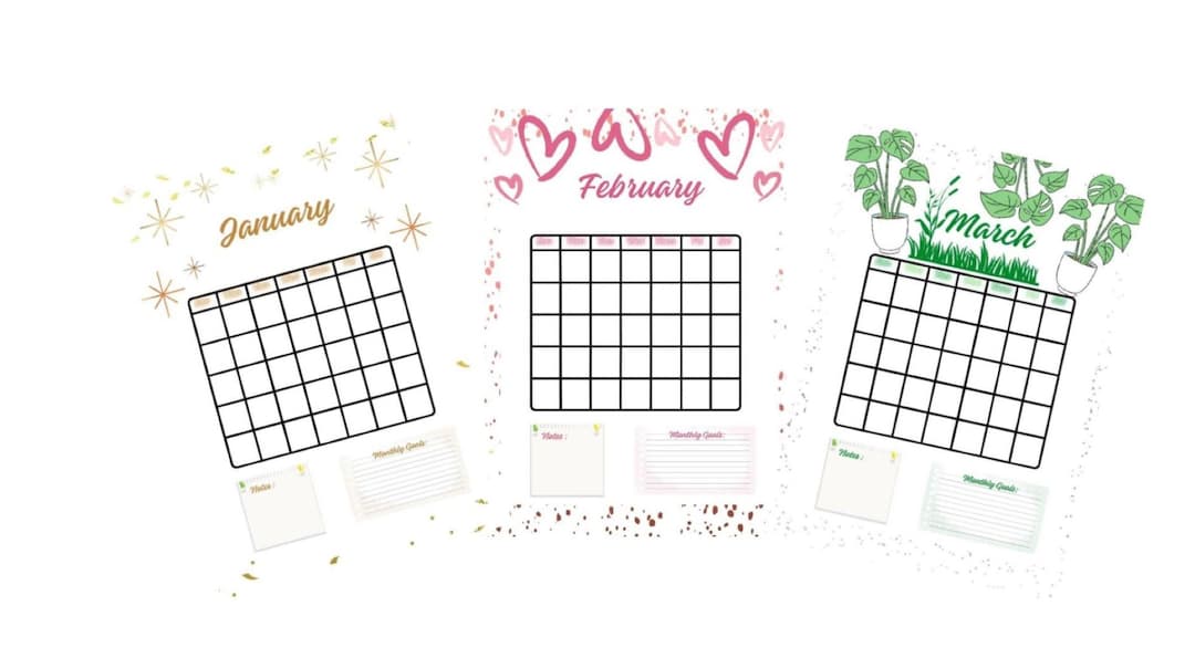 12 Month Calendar Pages - A5 Journal Monthly Calendar Template ...