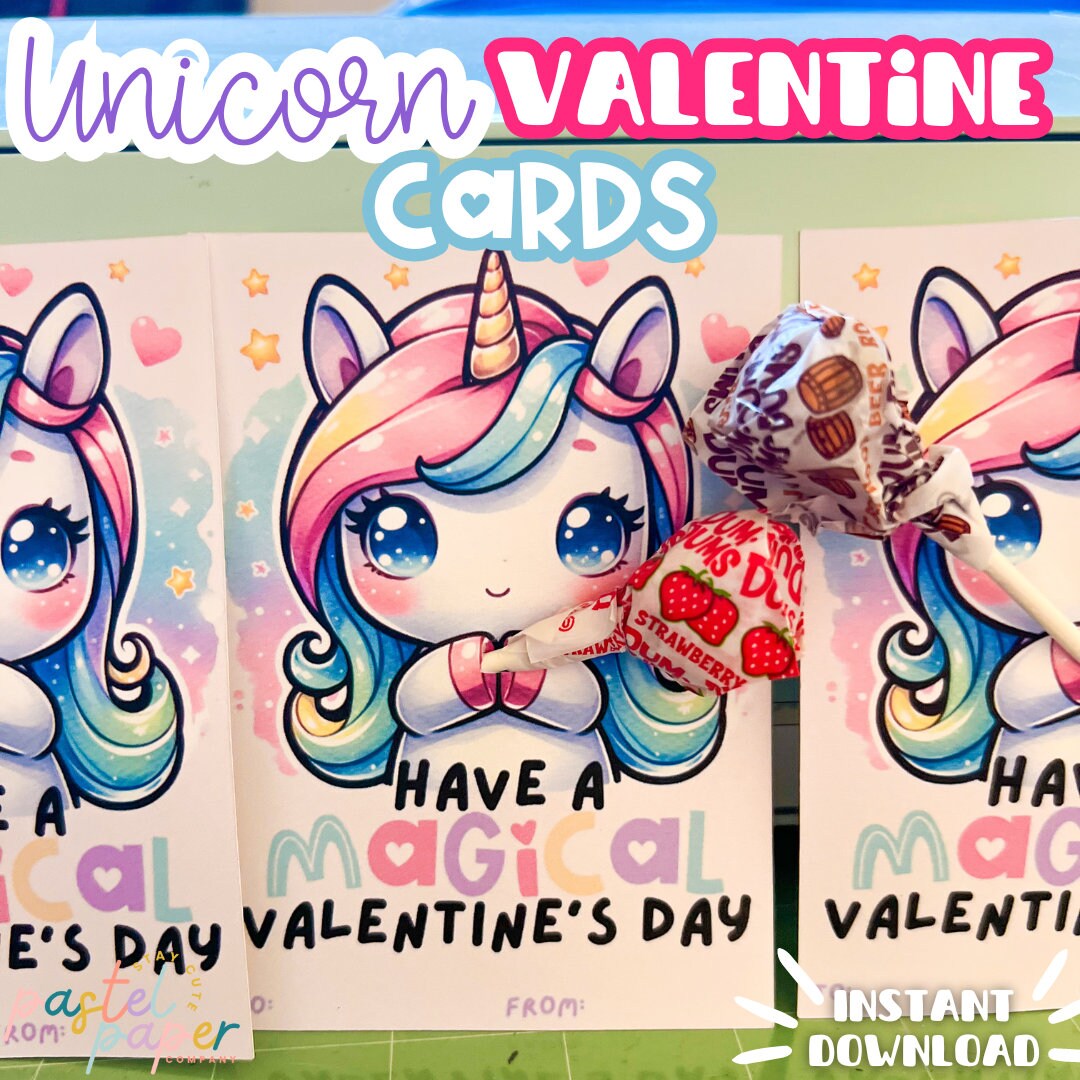 Unicorn Valentine Cards Printable Valentines for Class Instant Download ...