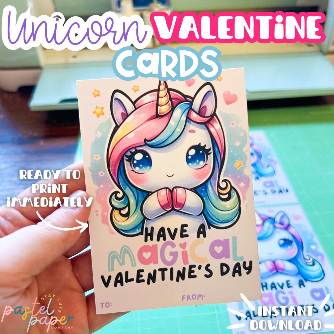 Unicorn Valentine Cards Printable Valentines for Class Instant Download ...