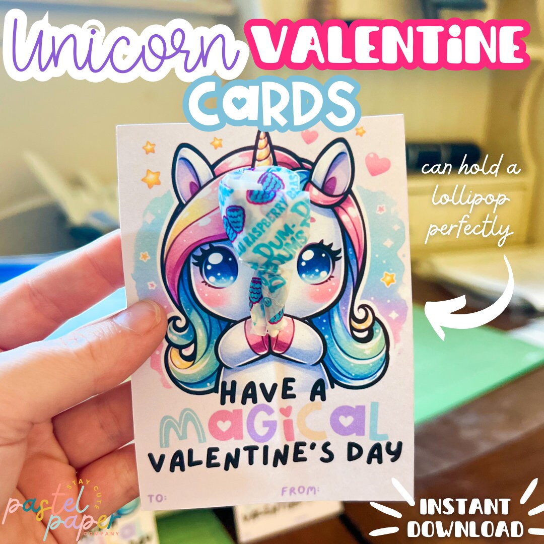 Unicorn Valentine Cards Printable Valentines for Class Instant Download ...