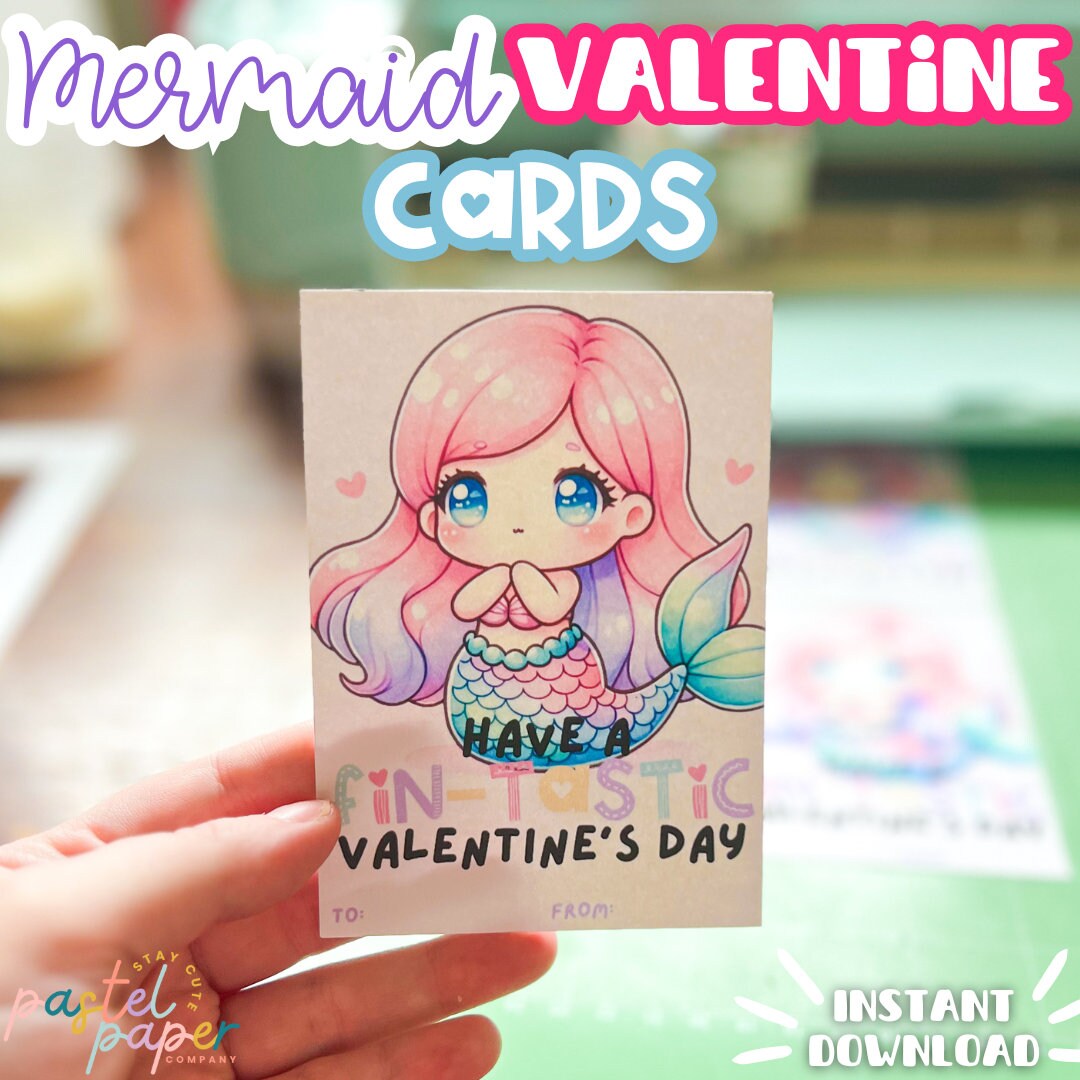 Mermaid Valentine Cards | Printable Valentines for Class | Instant ...