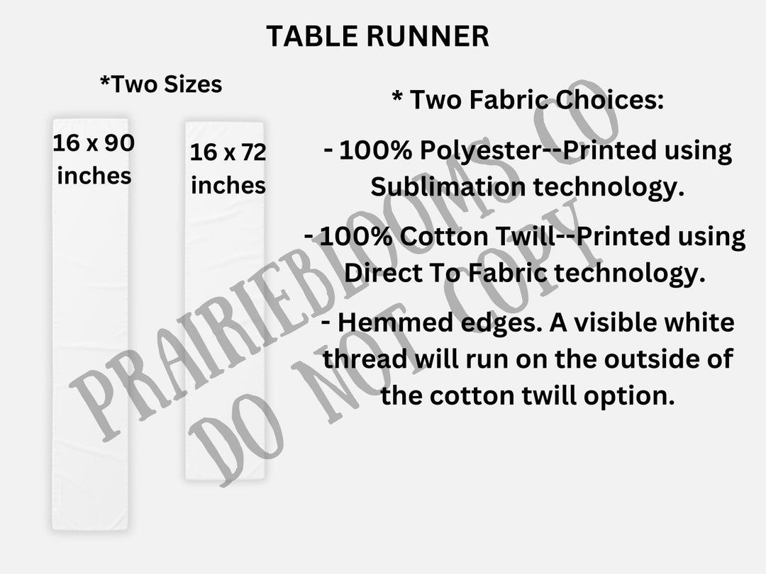 Table Runner Chart Mockup: POD Information (digital Download) - Etsy