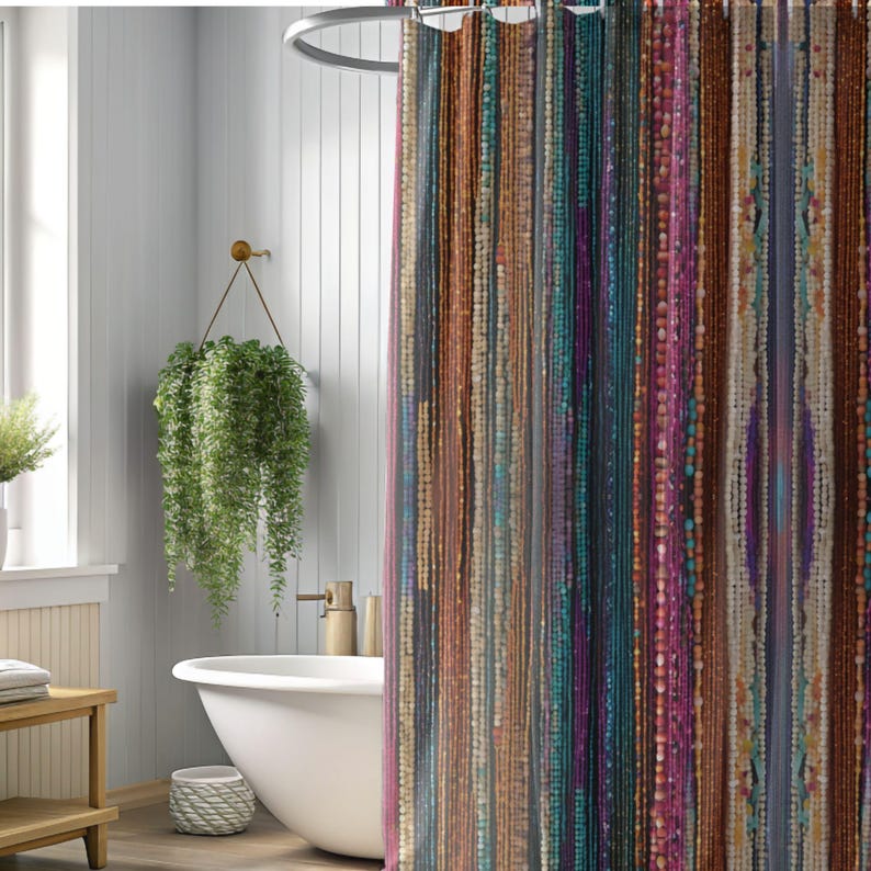 Boho Beaded Look Shower Curtain: Vintage 70s Hippie Bathroom Decor ...
