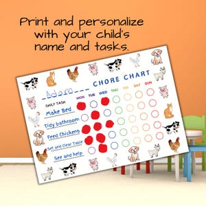 Printable Child's Chore Chart Custom Daily Chore Chart for Kids Toddler ...