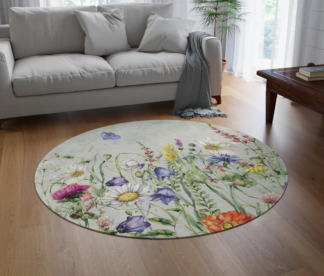 Cottagecore Flower Garden Butterfly Area Rug Floral Boho Rug Vintage ...