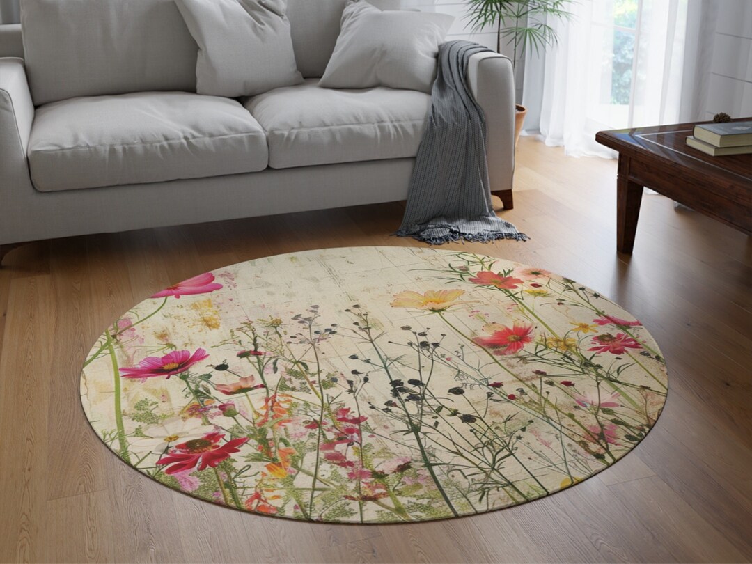 Cottagecore Flower Rug, Botanical Round Rug for Bathroom Bedroom or ...