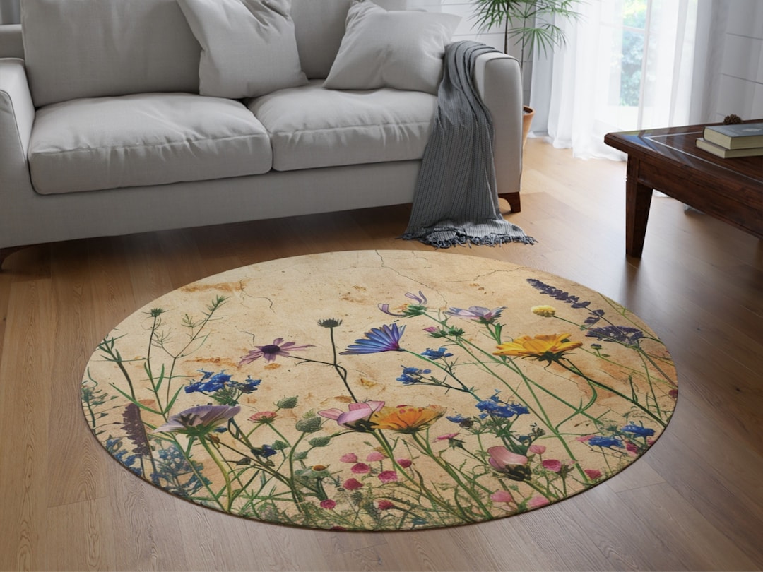 Cottagecore Flower Rug, Botanical Round Rug for Bathroom Bedroom or ...