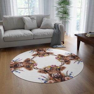 Cottagecore Highland Cow Round Rug for Nursery or Livingroom, Highland ...