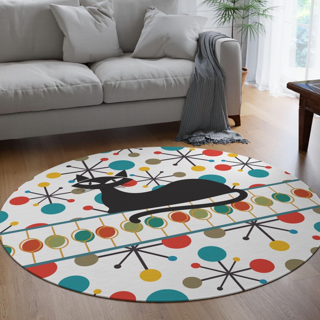 Atomic Cat Round Rug: Mid-century Modern, Retro Feline - Etsy