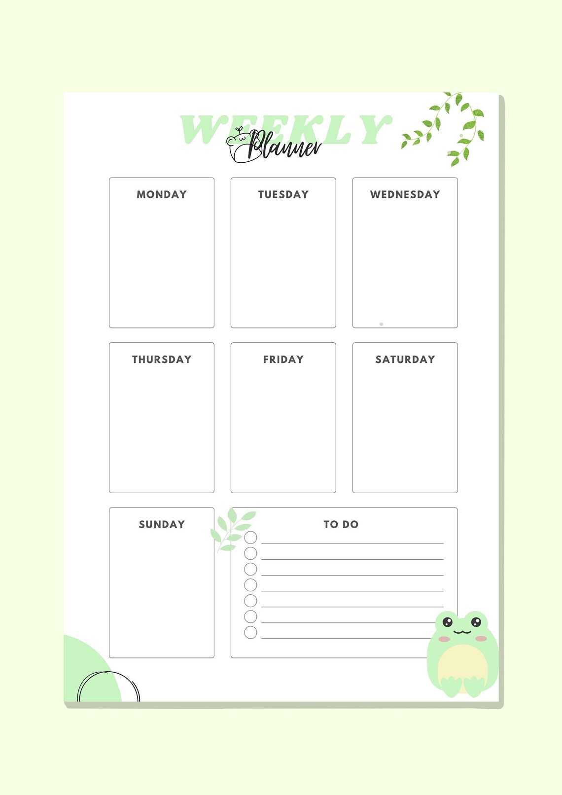 Frog Weekly Planner Printable Planner Frog Design Week Agenda Weekly ...