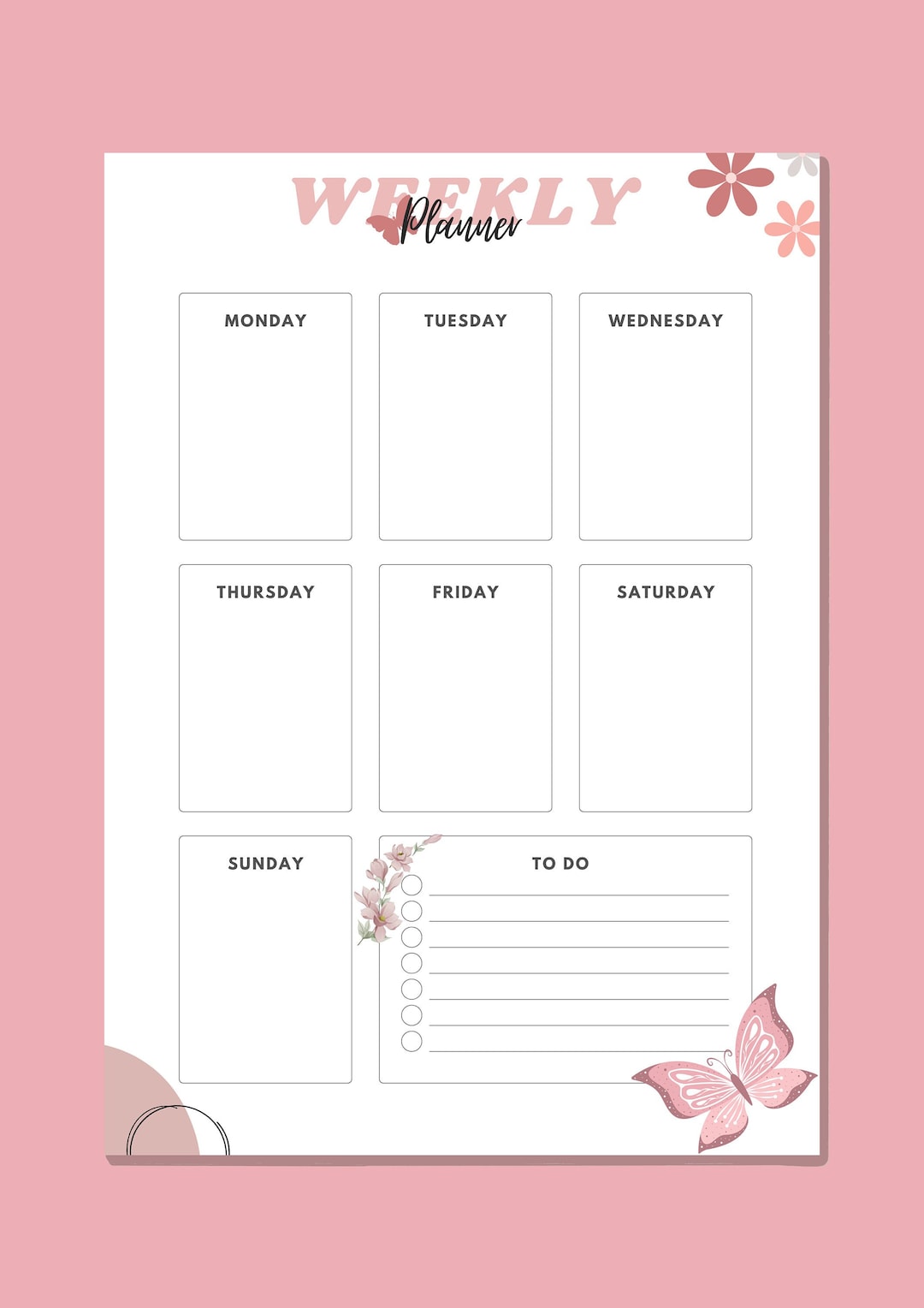 Butterfly Weekly Planner Printable Planner Butterfly Design Week Agenda ...
