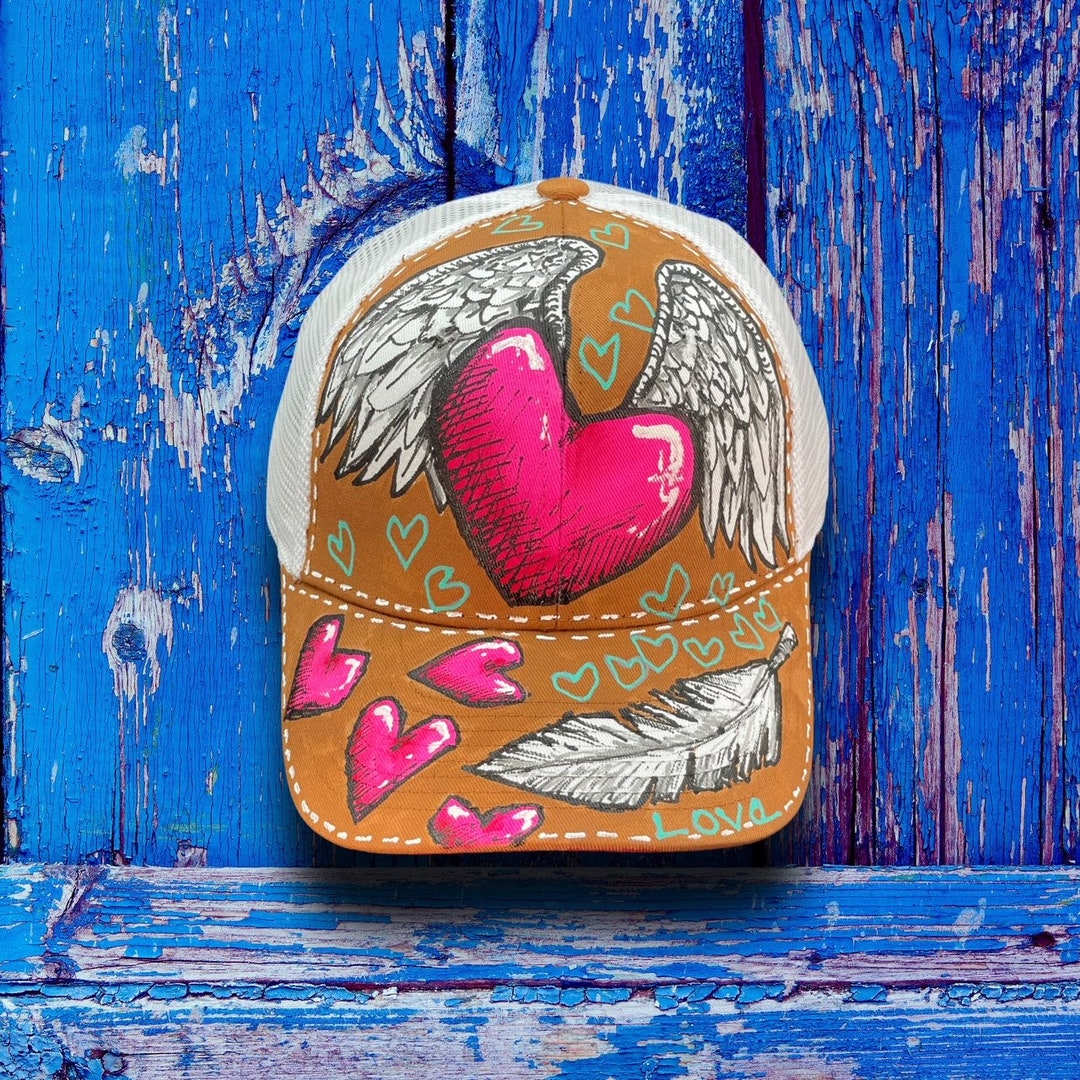 HAND PAINTED HAT, Cap, Baseball Cap, Hand Painted Cap, Trucker Hat ...