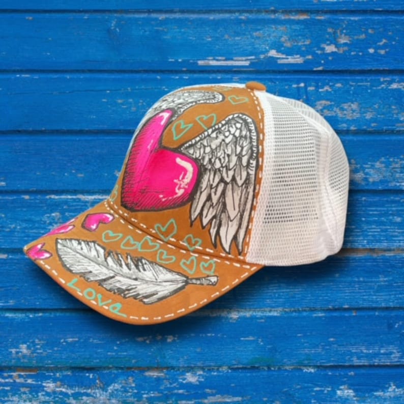 HAND PAINTED HAT, Cap, Baseball Cap, Hand Painted Cap, Trucker Hat ...