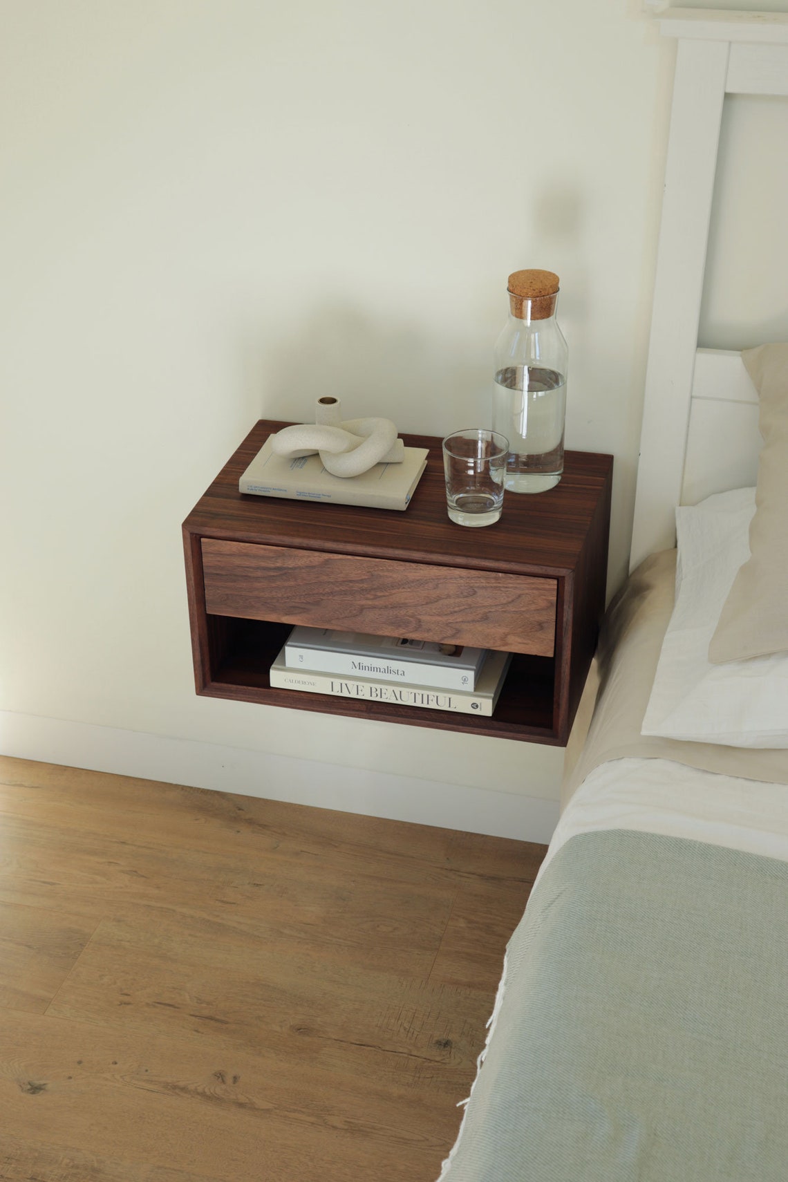 Floating Nightstand Walnut Nightstand Floating Bedside Table ...