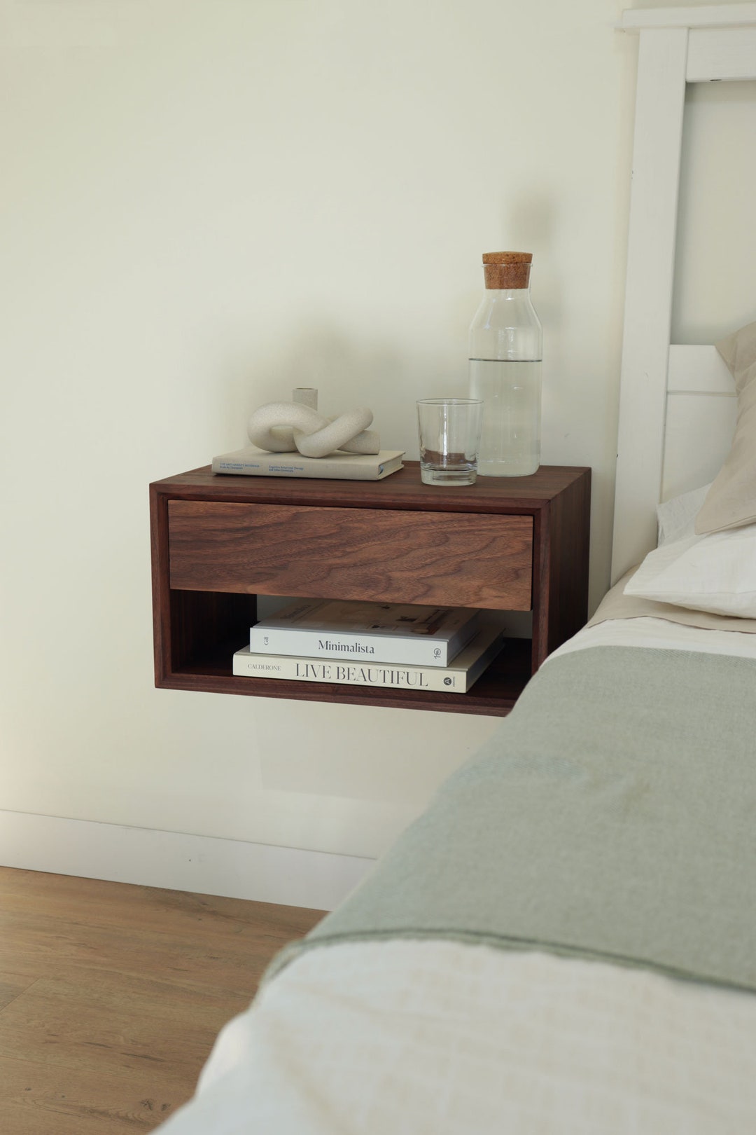 Herald Floating Nightstand | Walnut Nightstand | Floating Bedside Table ...