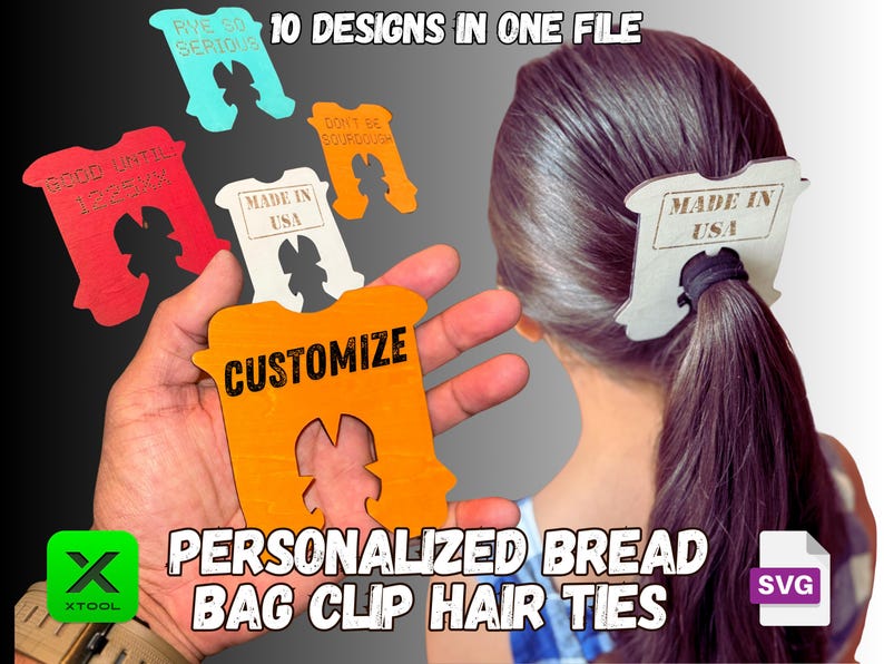 Personalized Laser Cut Bread Bag Clip Hair Ties With Custom Text - 10 ...