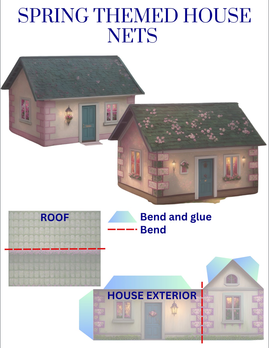 Miniature Spring/easter Themed House Printable House Nets Set of 5 Mini ...