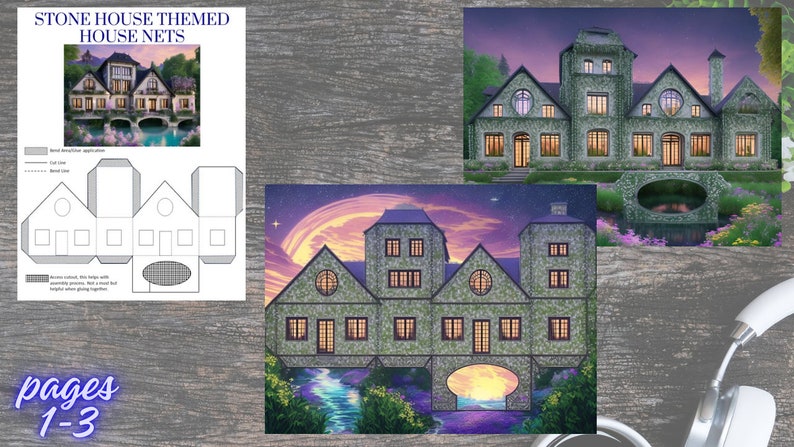 Miniature Stone House Printable House Nets - Set of 10 Mini Houses for ...