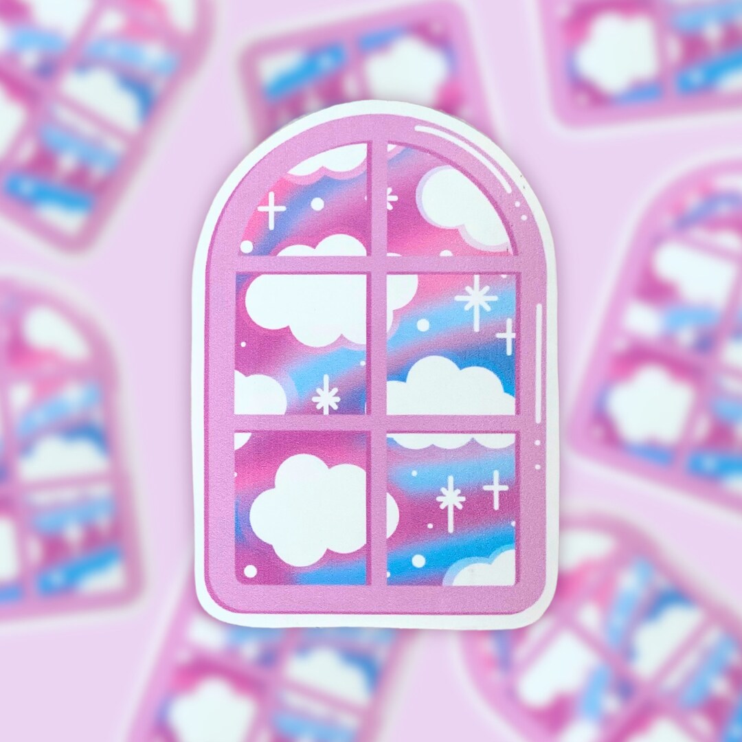 Pink Starry Sky Arch Window Scene Sticker | Glossy Vinyl Stickers ...