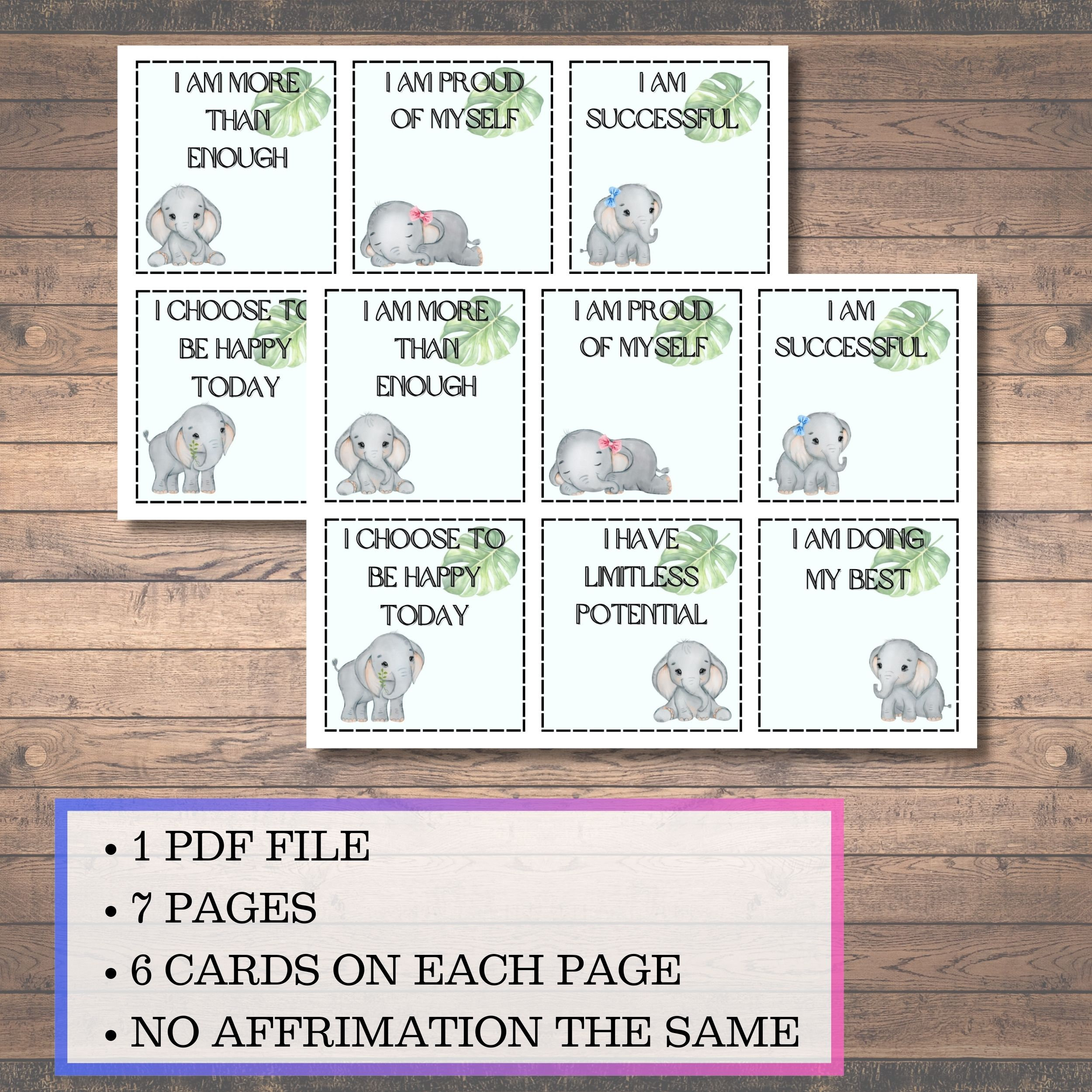42 Affirmation Cards, Elephant Affirmation Card, Positive Affirmations ...
