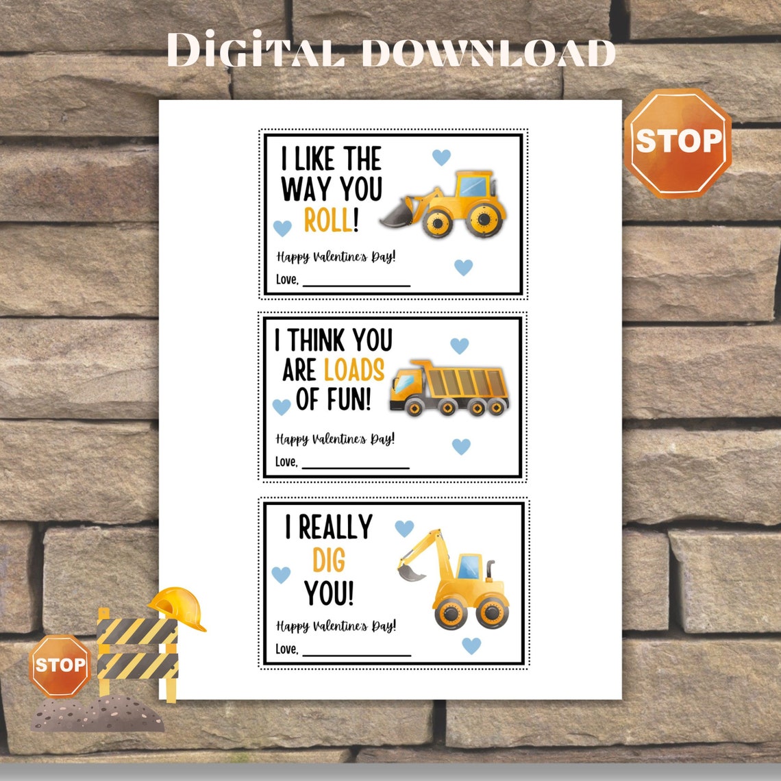 Printable Construction Valentine's Day Cards, Classroom Valentine's Day ...