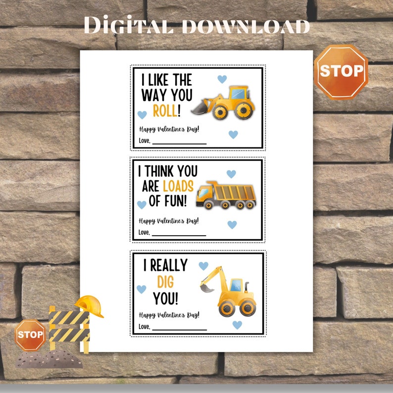 Printable Construction Valentine's Day Cards, Classroom Valentine's Day ...