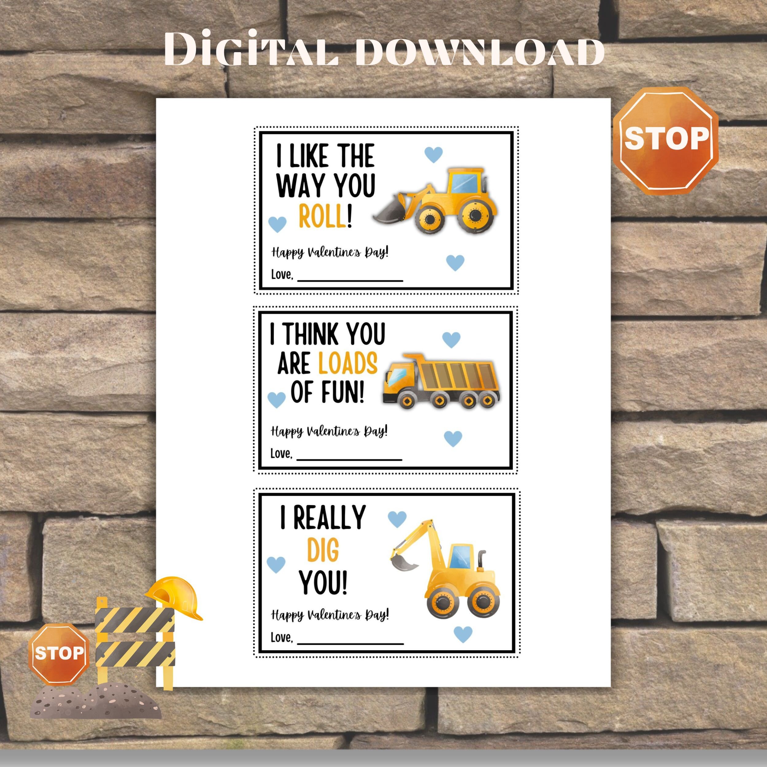 Printable Construction Valentine's Day Cards, Classroom Valentine's Day ...