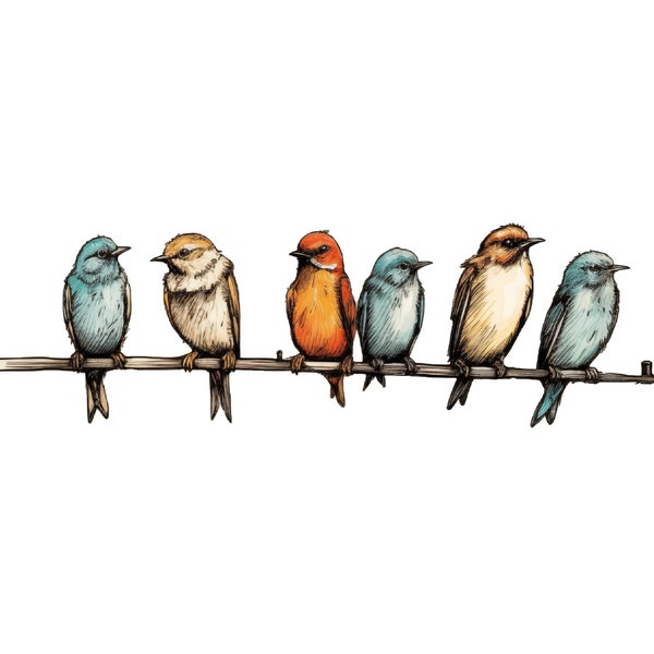 Birds on Power Line - Etsy