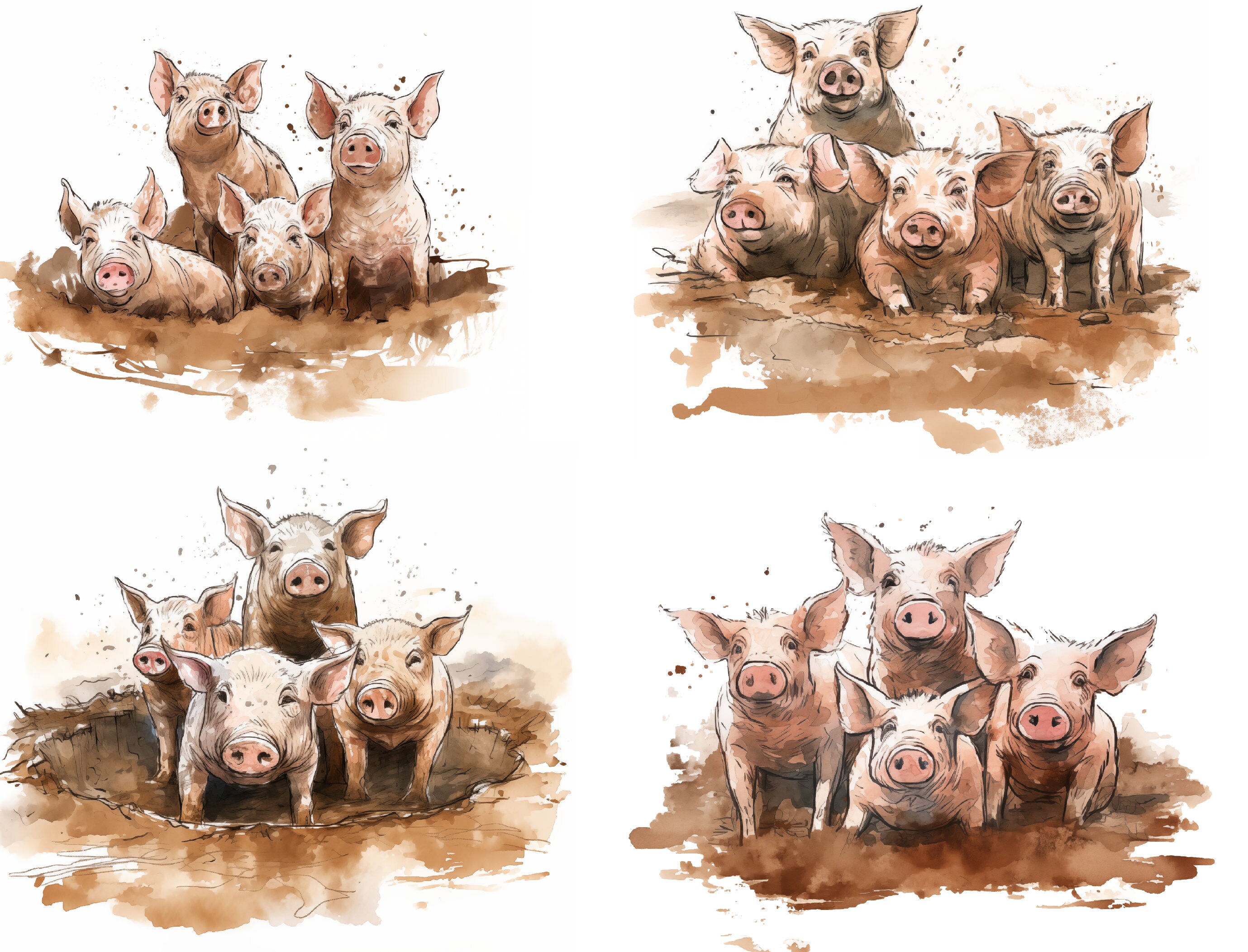 Pigs, Pig Clipart, Pig Lovers, Family of Pigs, Farmer, Pig Family, PNG ...