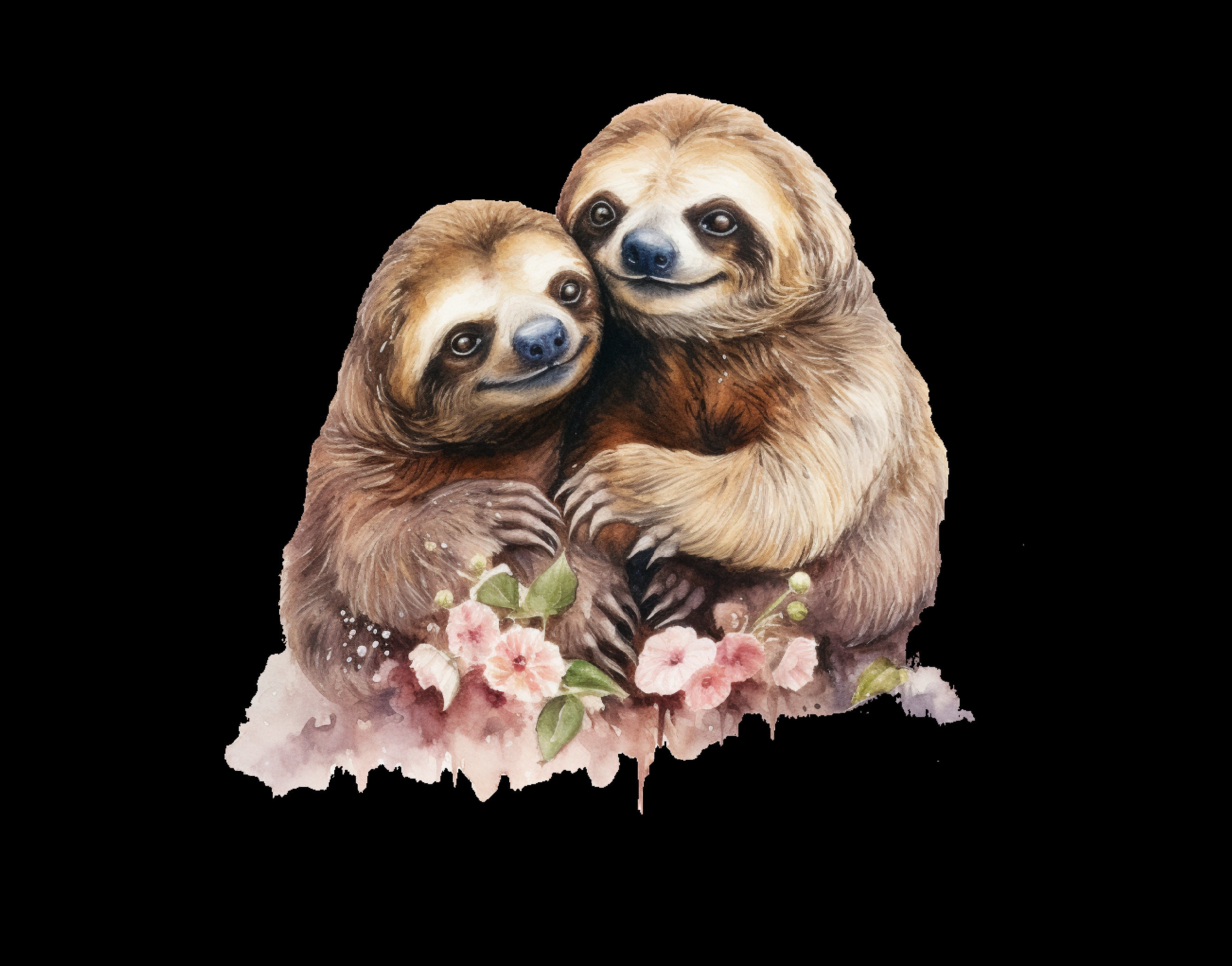 Sloths in Love, Pastel Colors, Watercolor Clipart, Sloth Clipart ...