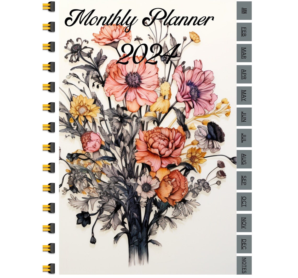 2024 Calendar, Digital Planners 2024, Planners, 2024, Elegant Flowers ...