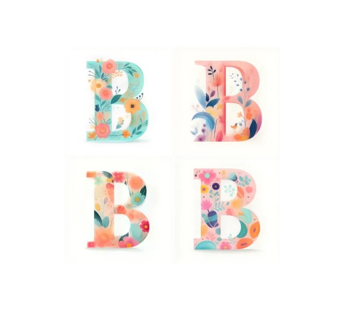 Floral Letter B, Letter Clipart, Pastel Color - Etsy