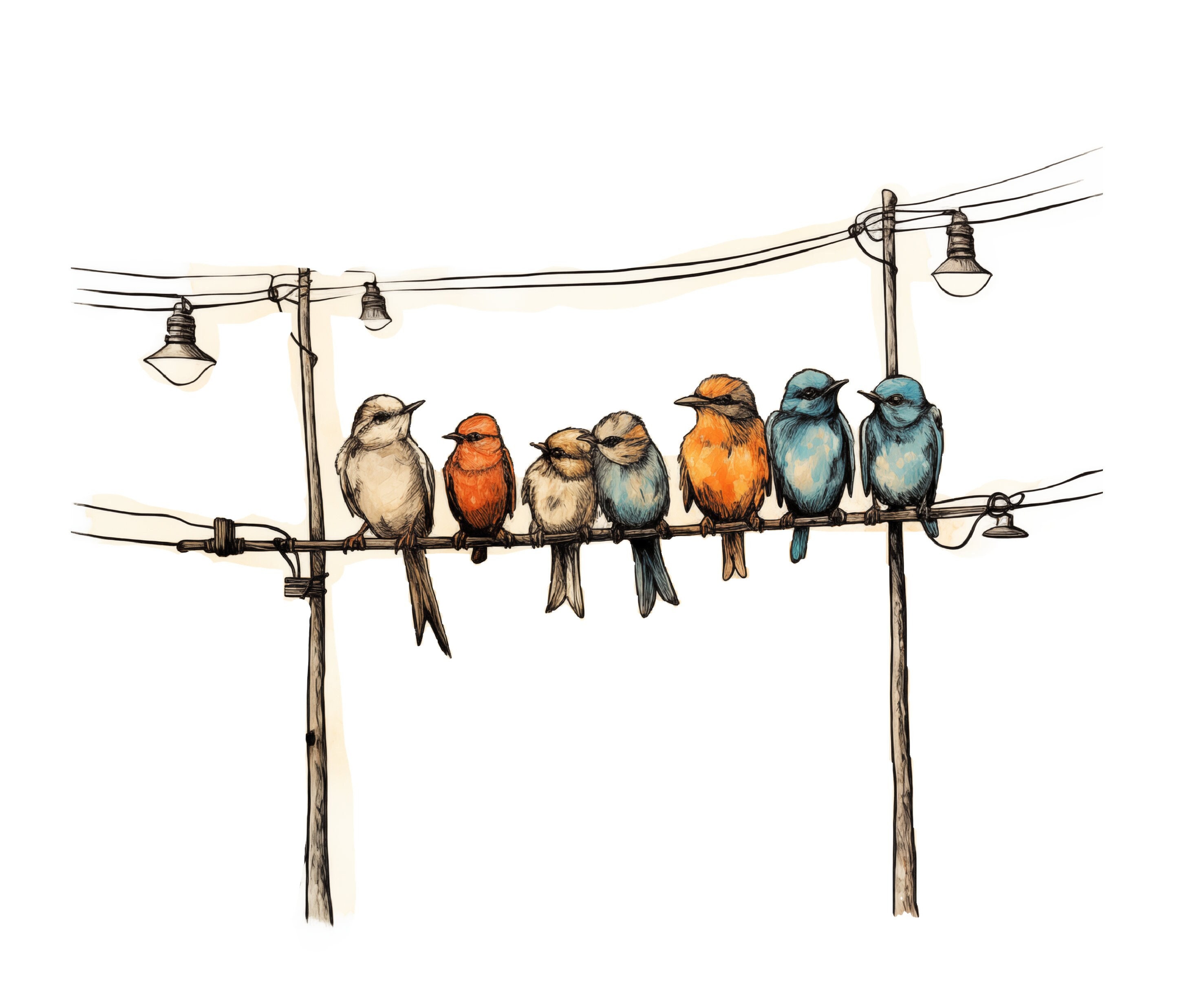 Birds, Cartoon Birds, Sitting on Power Line, Birds on Power Line ...