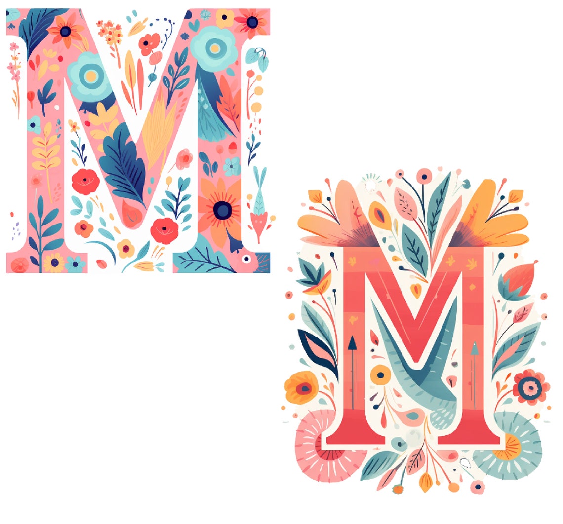 Floral Pastel Letter M Clipart, Letter Clipart, Pastel Clipart - Etsy
