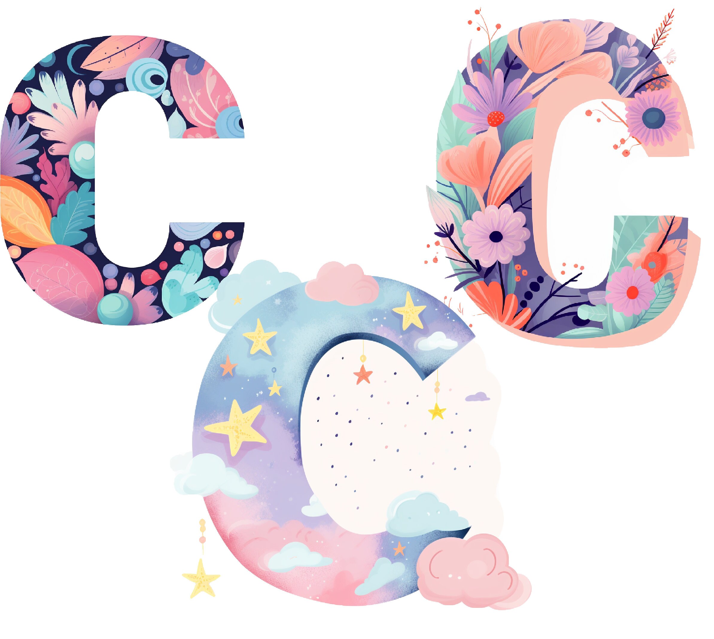 Letter C, Pastel Colors, Letter Clipart - Etsy