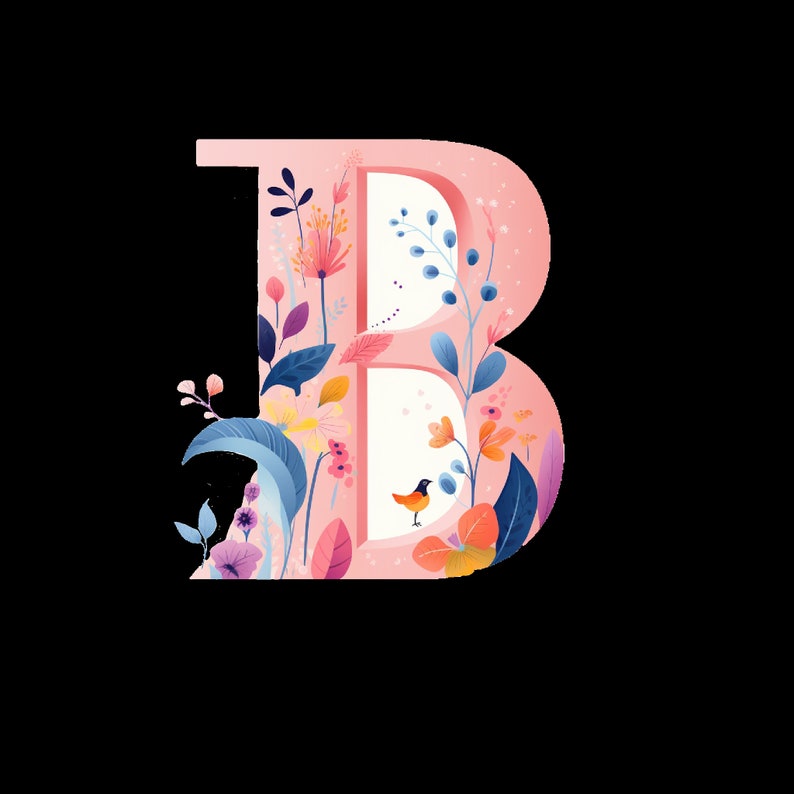 Floral Letter B, Letter Clipart, Pastel Color - Etsy