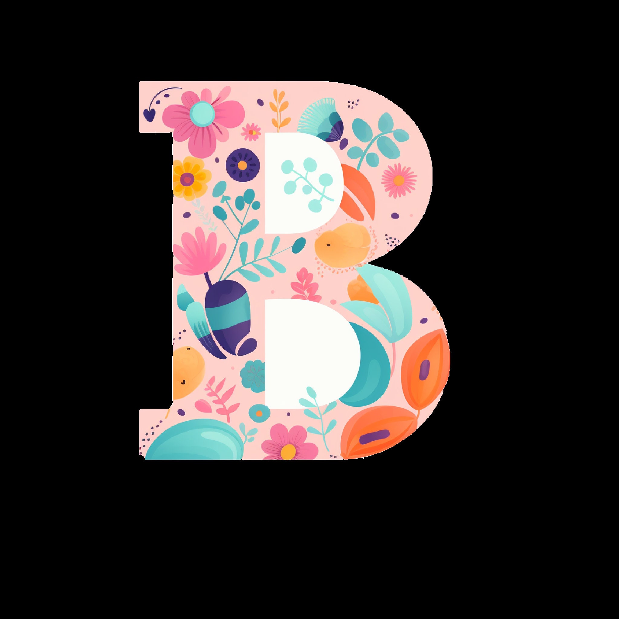 Floral Letter B, Letter Clipart, Pastel Color - Etsy