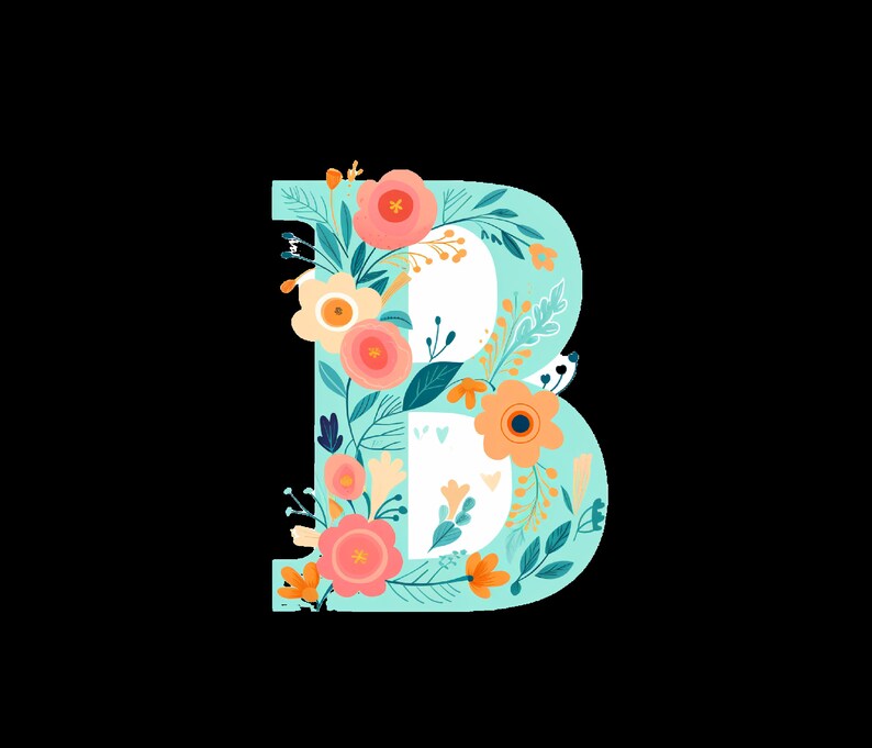 Floral Letter B, Letter Clipart, Pastel Color - Etsy