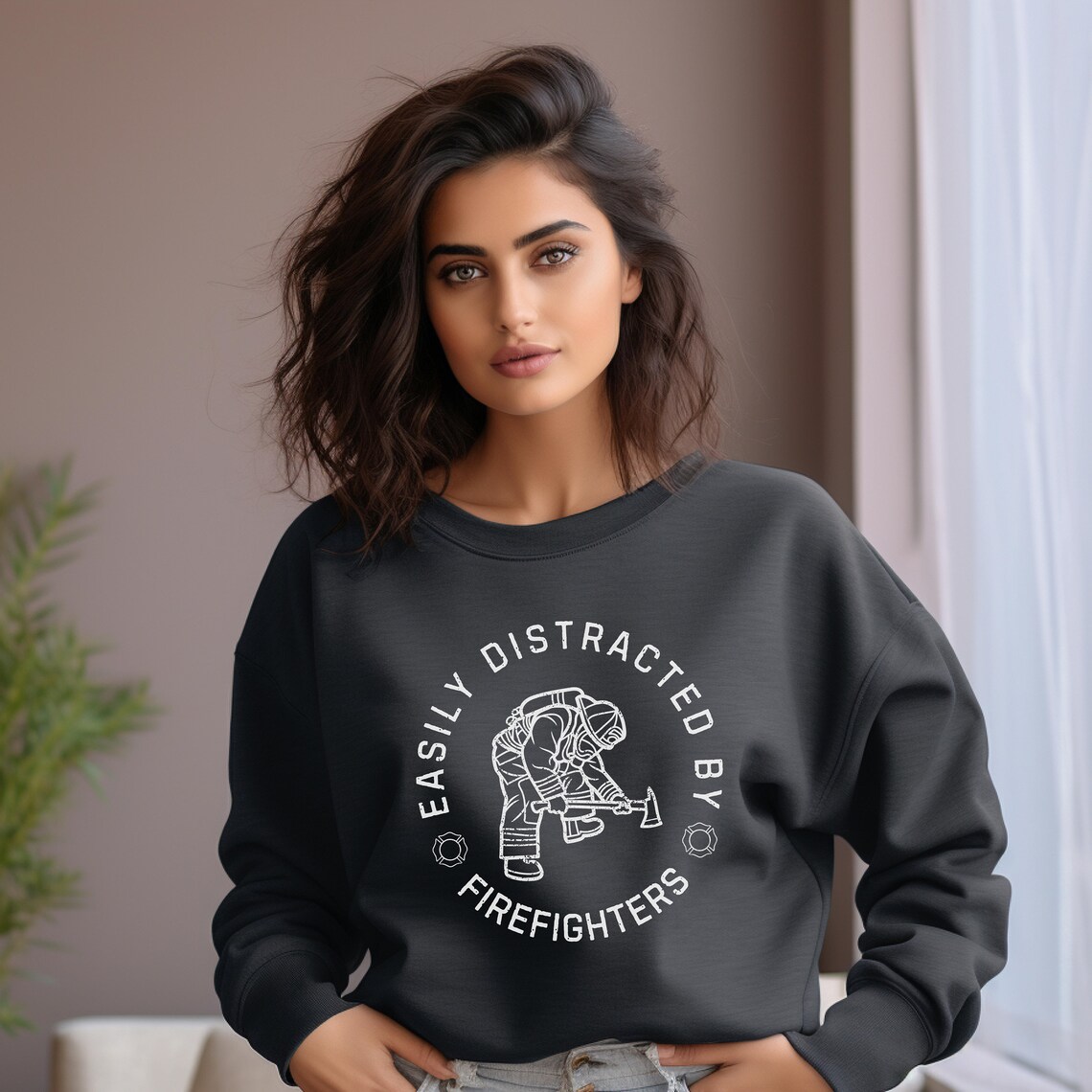 Easily Distracted by Firefighters Sweatshirt Hot Fireman Sweater I Love ...