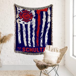 Custom Firefighter Last Name Blanket Personalized Gift for Firefighter ...