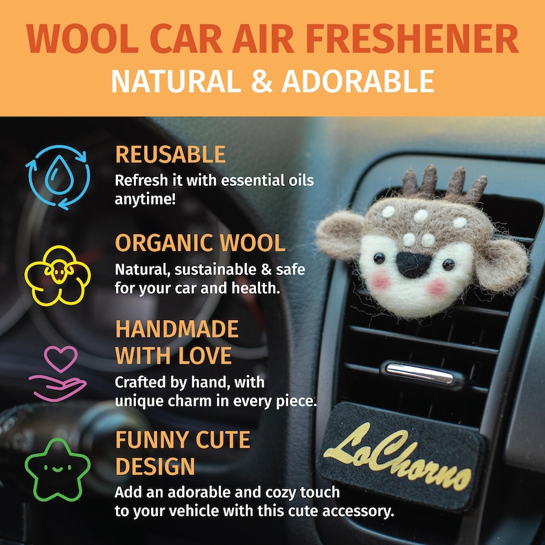 Wool Felt Deer Car Air Freshener Vent Clip - Essential Oil Diffuser - Etsy