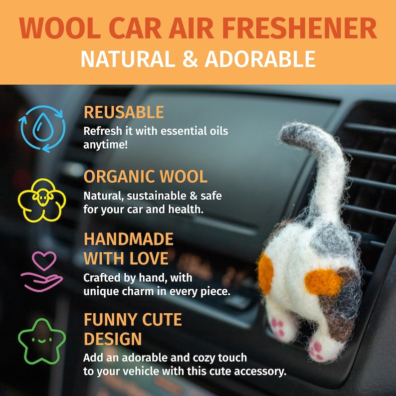 Felt Calico Cat Butt Car Vent Clip - Cute Handmade Air Freshener - Etsy