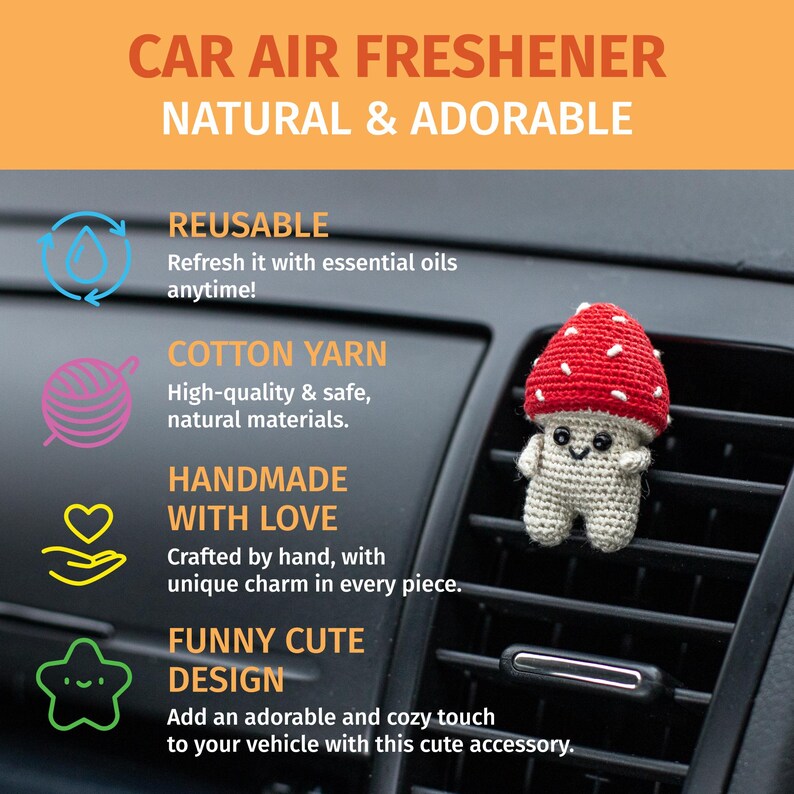 Crochet Mushroom Car Air Freshener Clip – Car Charm - Etsy