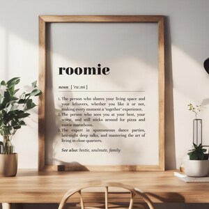 Roommate Definition Art Print: Minimalist Dorm Decor (digital Download ...