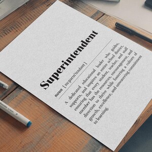 Superintendent Definition Print: Educational Leader Gift / School ...